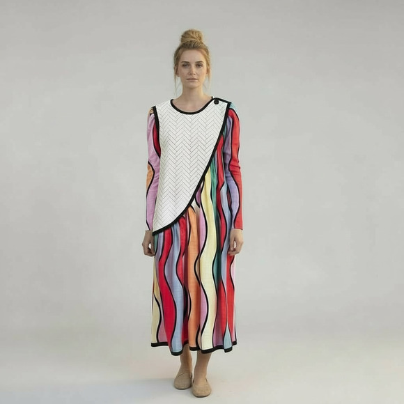 Jeanne Marc | Dresses | Vtg 8s Rare Jeanne Marc Midi Rainbow Dress ...
